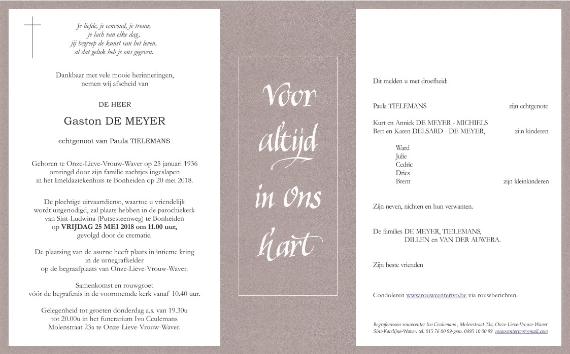 Rouwberichten - Rouwcenter Ivo Ceulemans